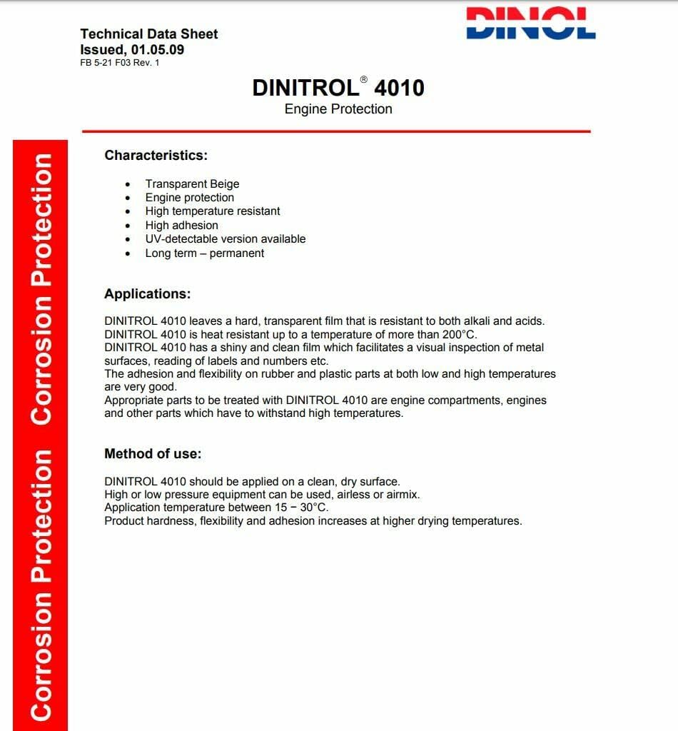 DINITROL 4010 Corrosion Inhibitor Spray (500ml) – Transparent Beige, H ...